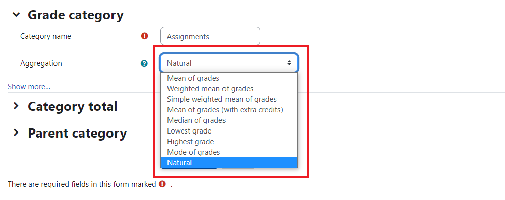 Setting up and Adding Grades: Aggregation | Moodle